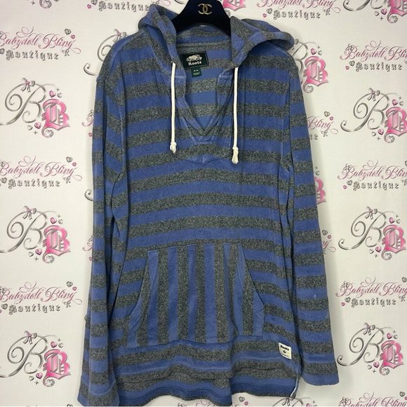 Roots | Tops | Roots Hoodie Terry Cloth Towel Striped Blue And Grey ...
